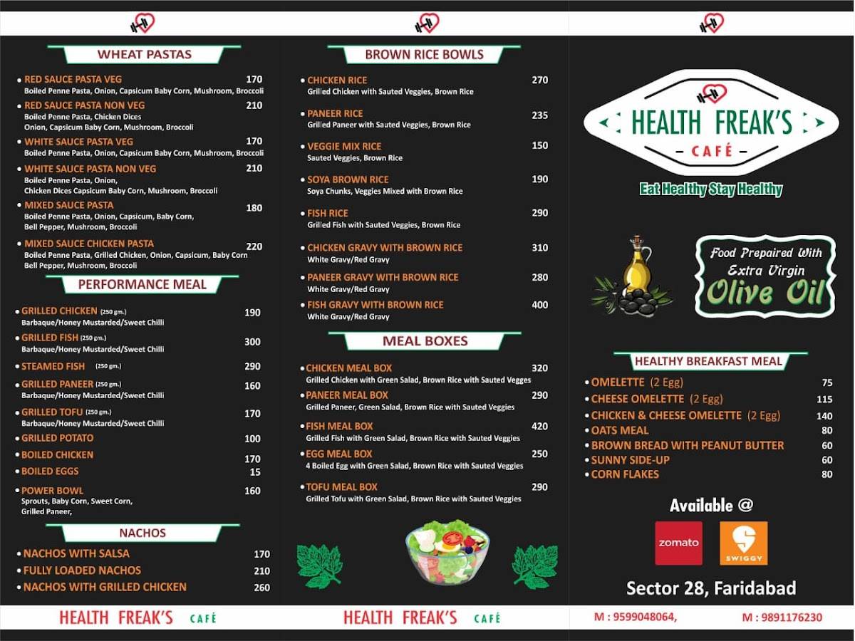 Menu at Health Freaks Cafe, Faridabad
