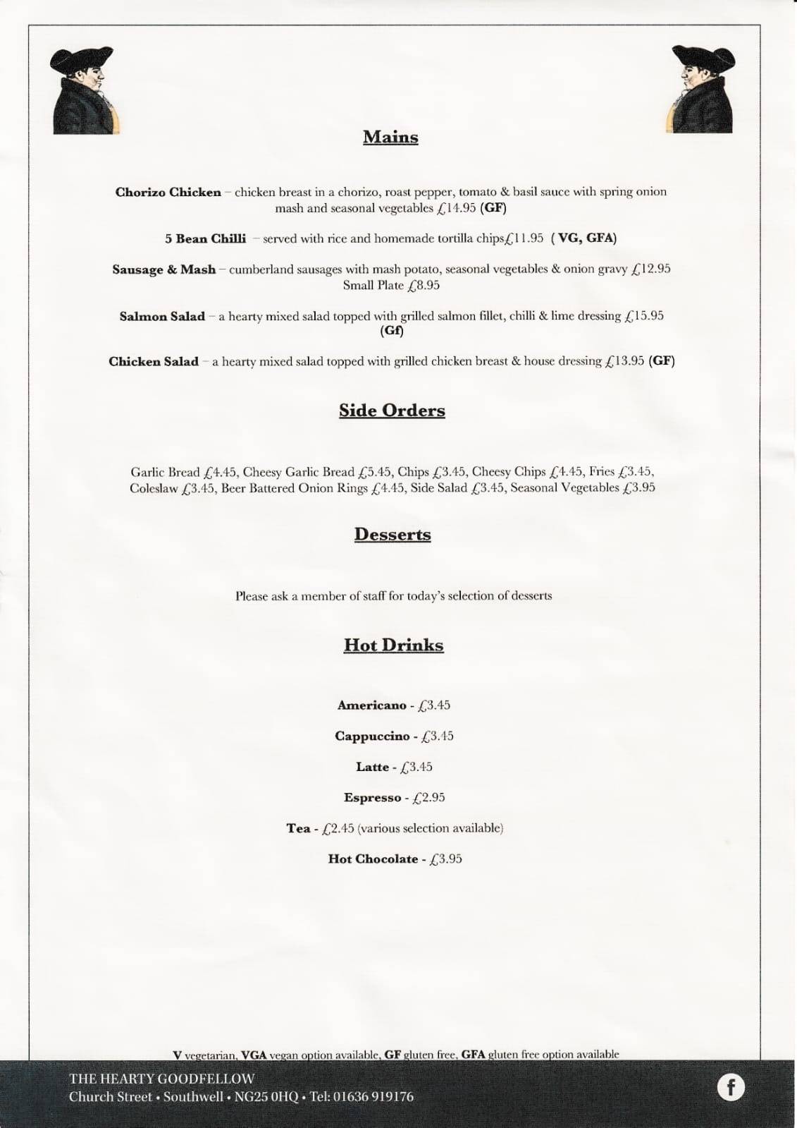 Menu at Hearty Goodfellow pub & bar, Southwell, 81 Church St