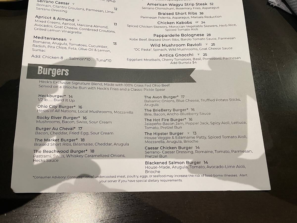 Menu at Hecks of Beachwood restaurant, Beachwood