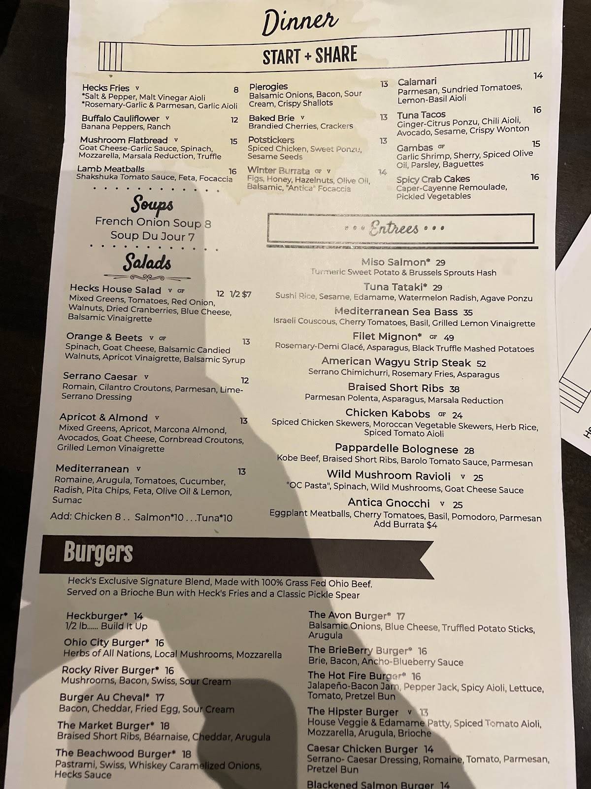 Menu at Hecks of Beachwood restaurant, Beachwood