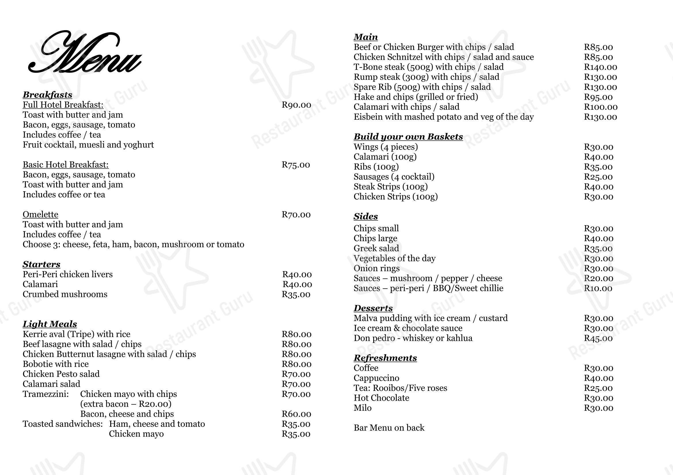 Menu at Heidelberg Hotel WC pub & bar, Heidelberg