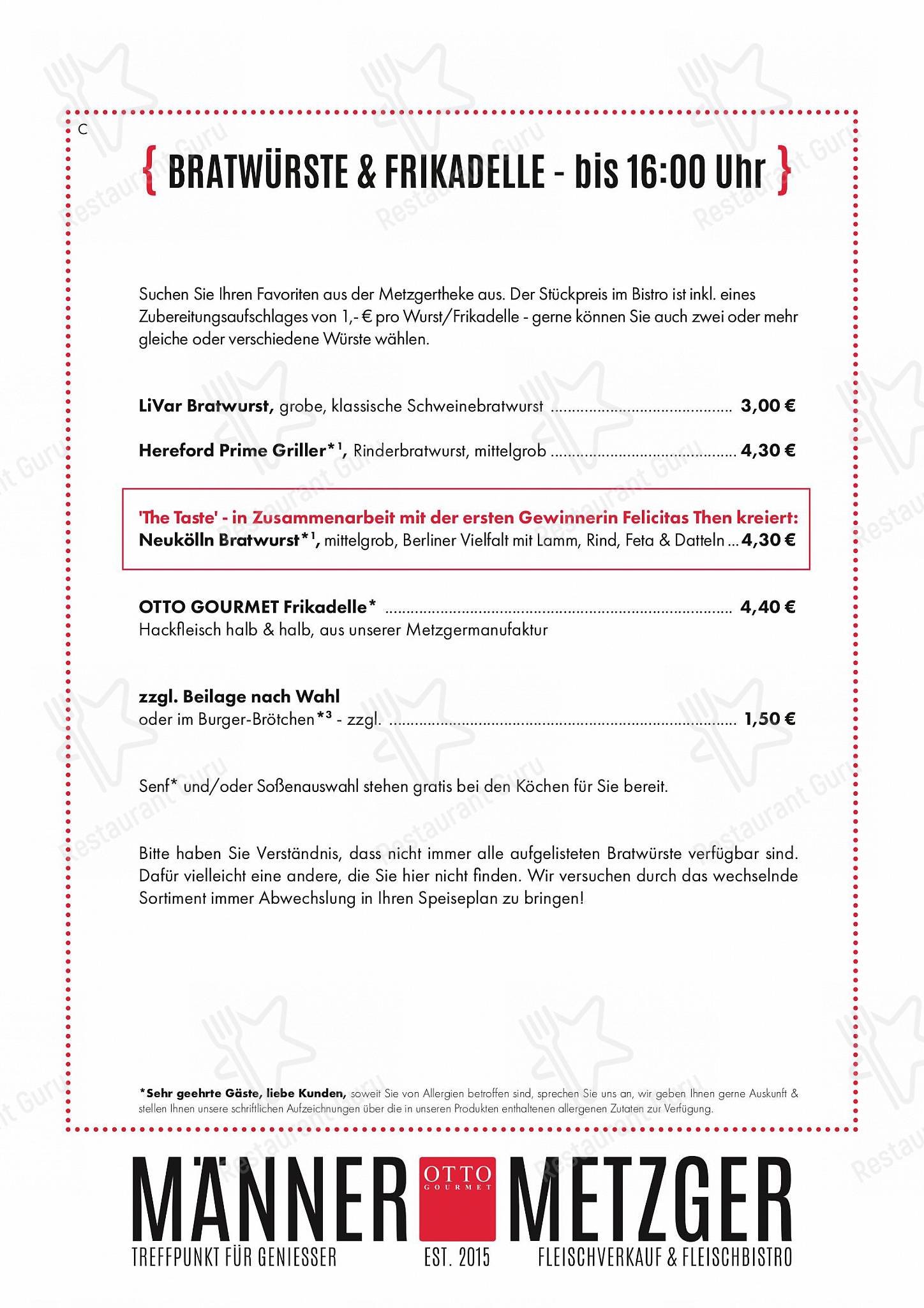 Speisekarte von Männermetzger steakhaus, Heinsberg