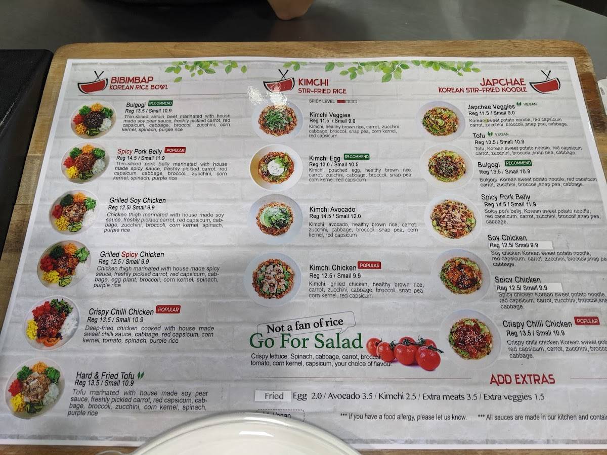 Menu at Hello Bibimbap restaurant, Fortitude Valley