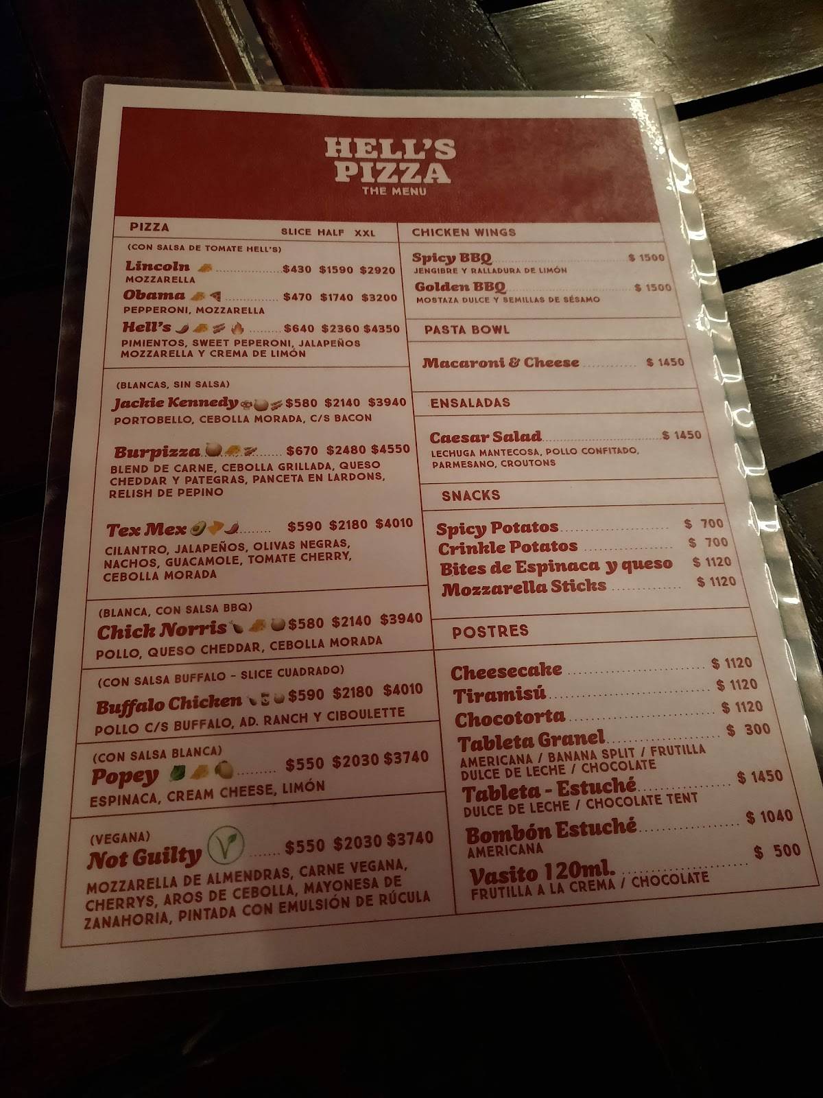 Carta del restaurante Hell's Pizza, Neuquen, Bv. 25 del Mayo 66