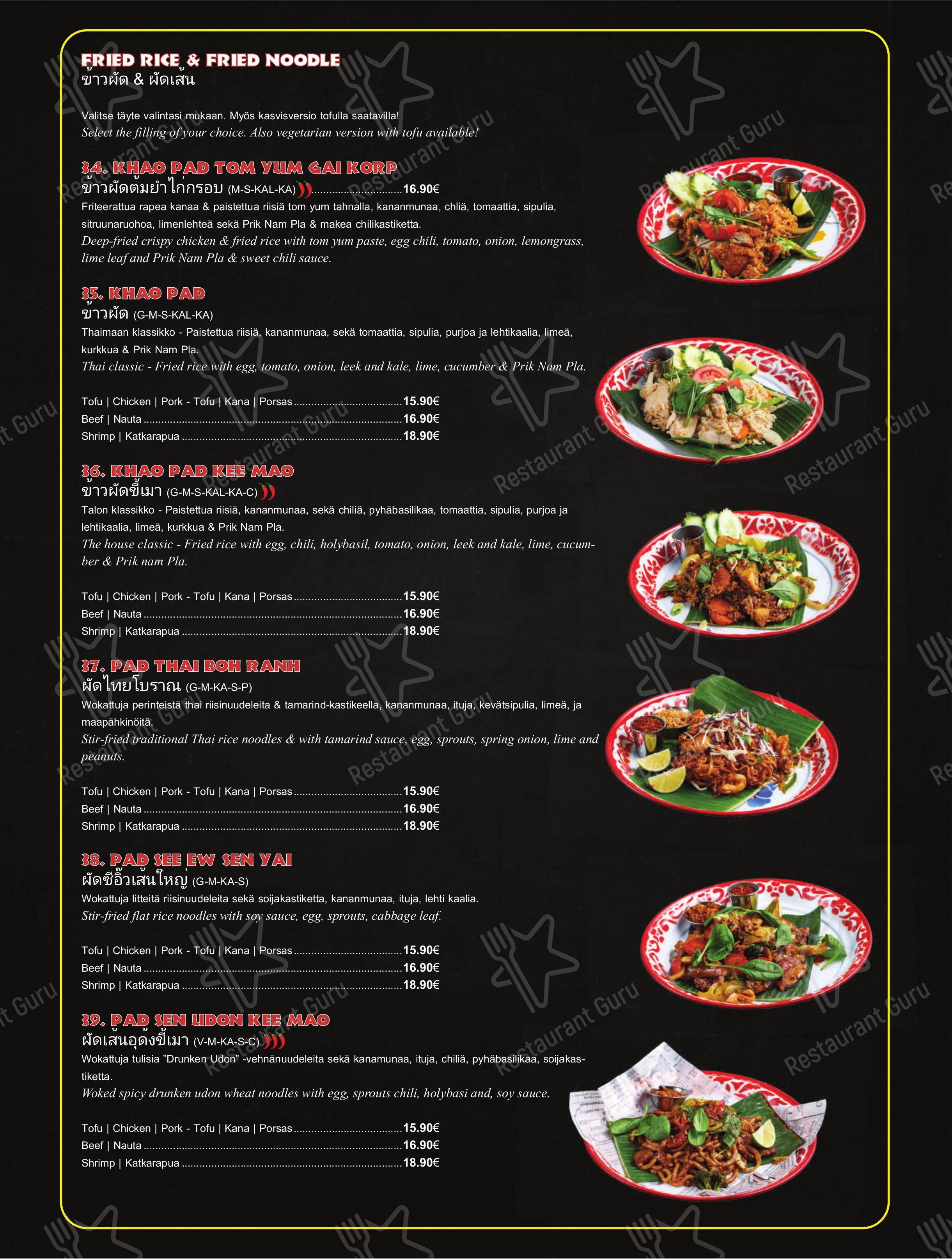 Carta del restaurante Zaap Isan Thai Street Food, Helsinki
