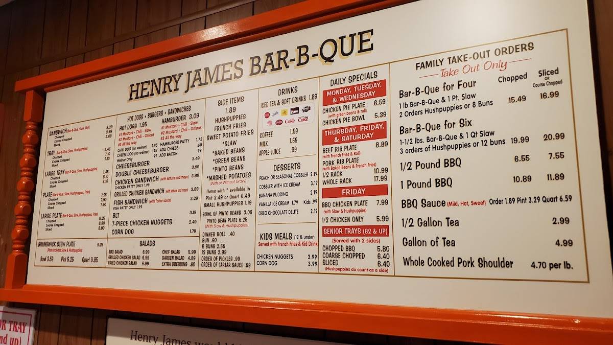 Menu at Henry James Bar-B-Que, Asheboro