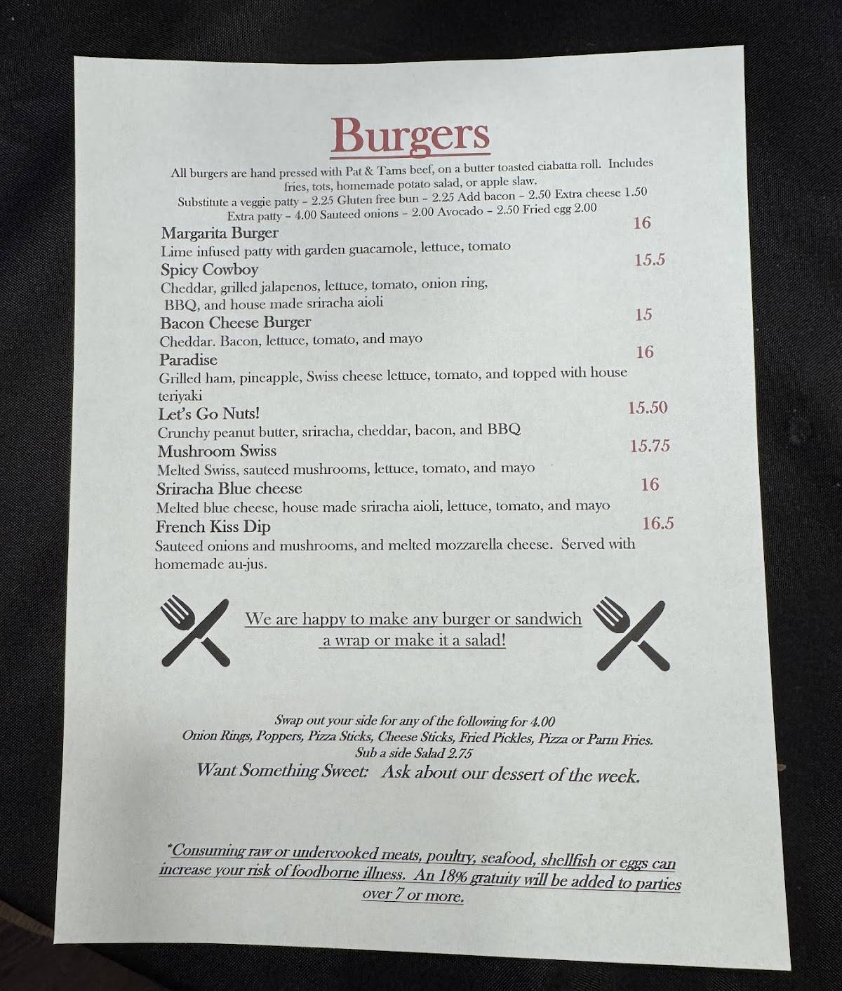 Menu at Broken Barrel, Stanfield