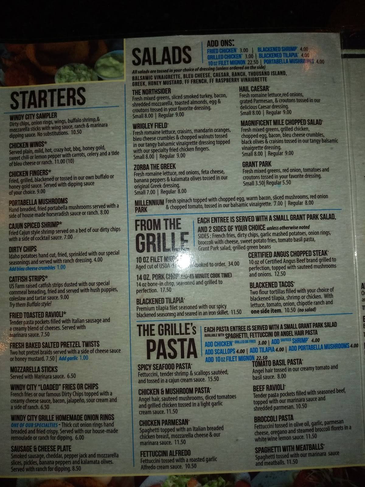 Menu at Windy City Grille restaurant, Hernando