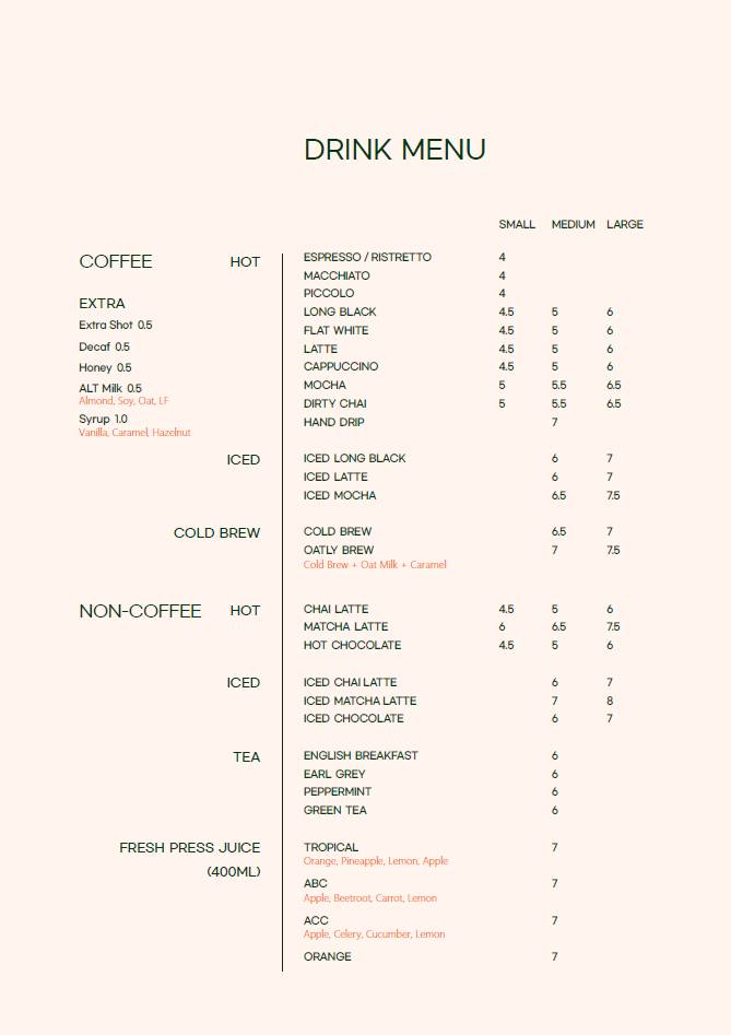 Menu at Herringbone Coffee Brewers cafe, Southport