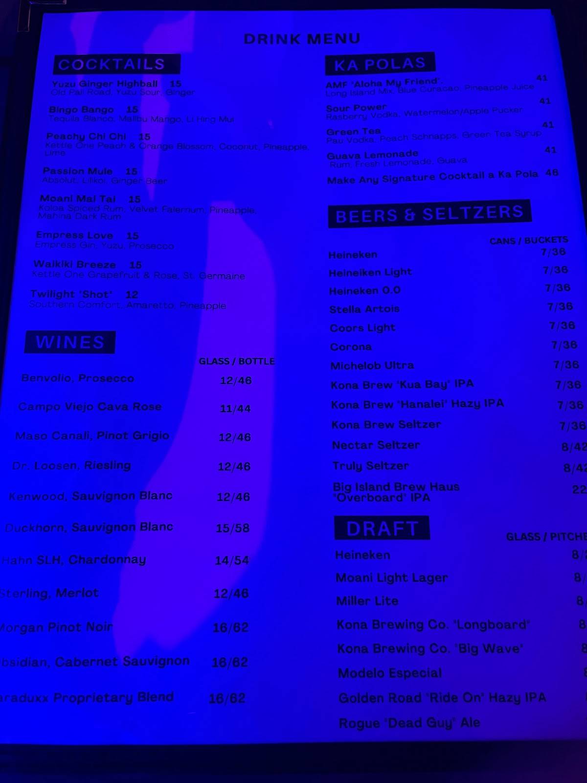 Menu at Herringbone Waikiki pub & bar, Honolulu