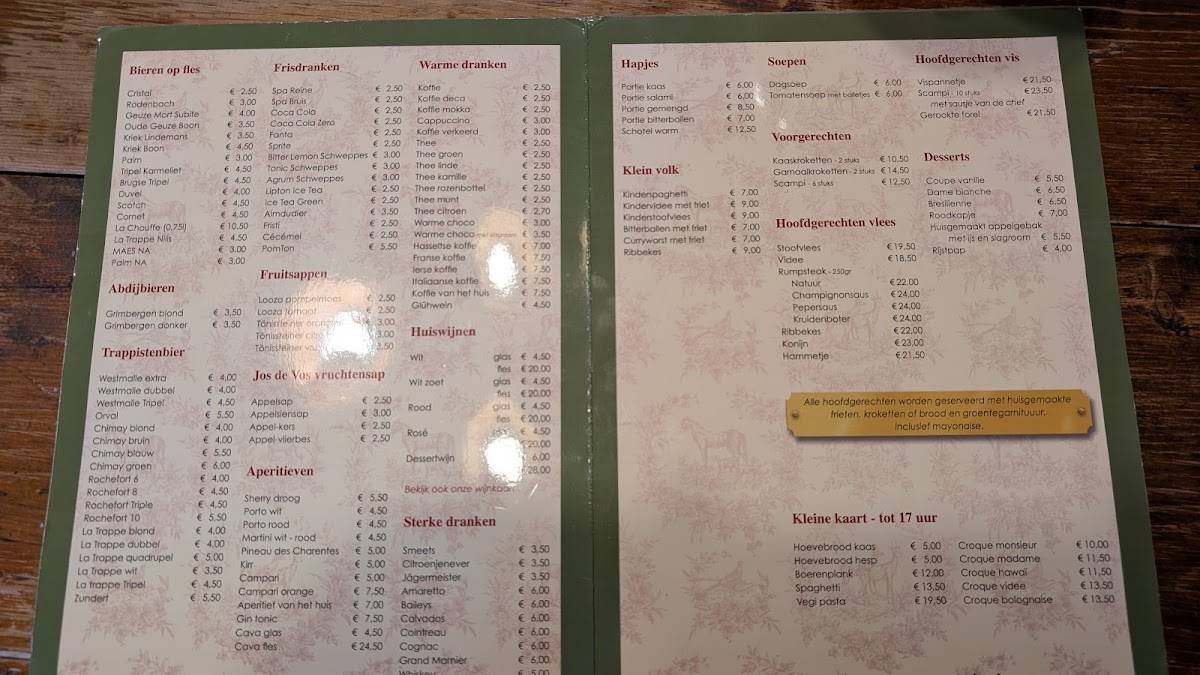 Menu at Het Jagershof restaurant, Mol