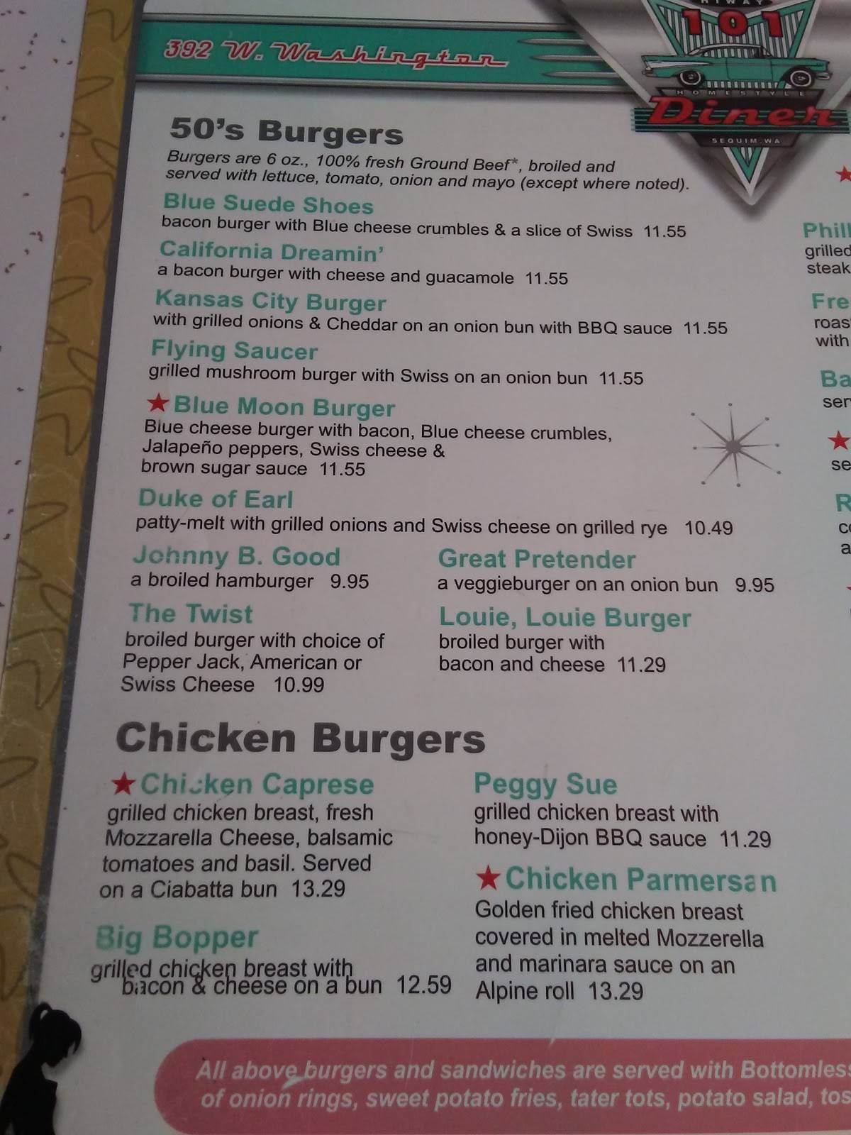 Menu at Hi-Way 101 Diner restaurant, Sequim, 392 W Washington St