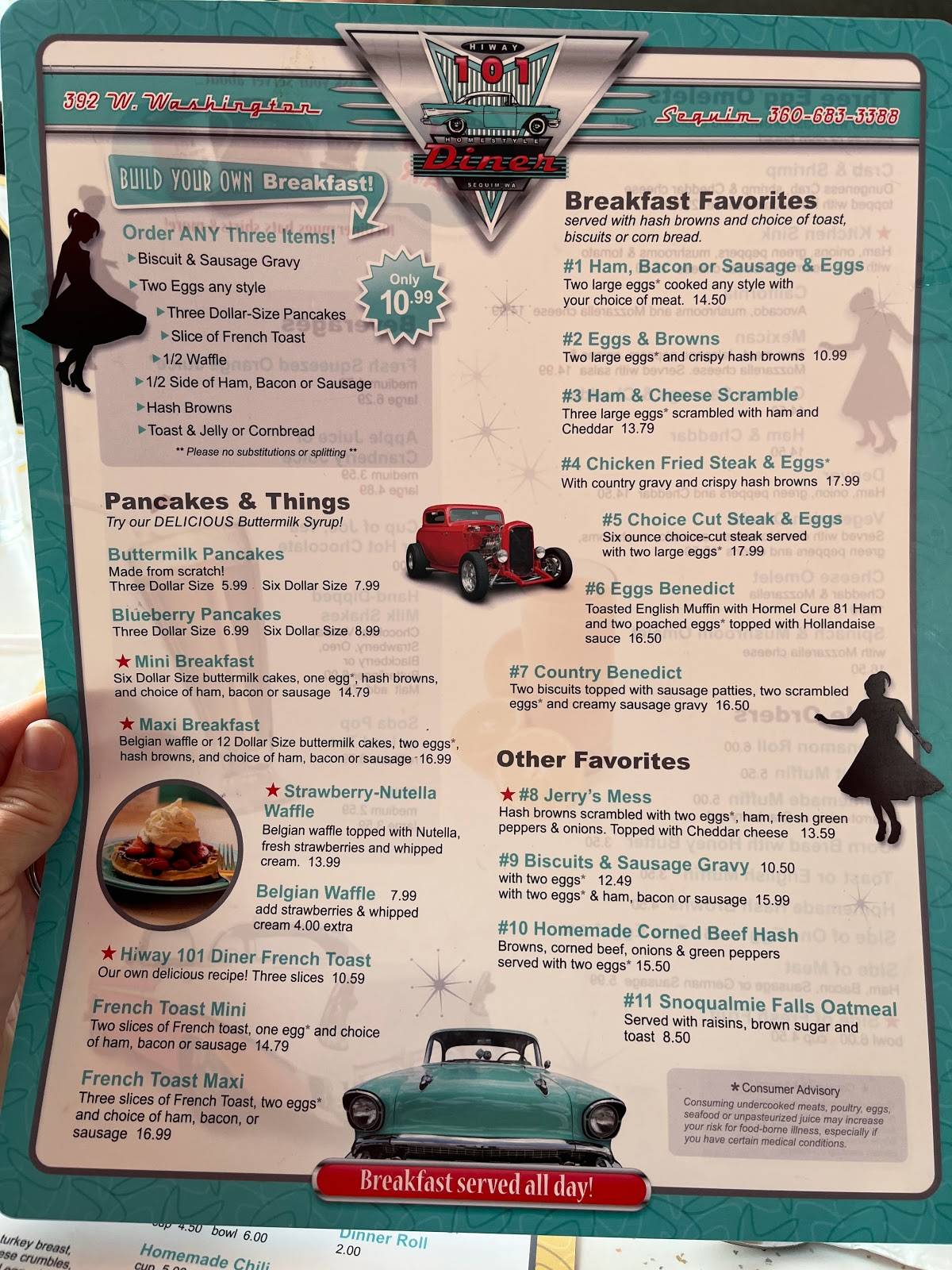 Menu at Hi-Way 101 Diner restaurant, Sequim, 392 W Washington St