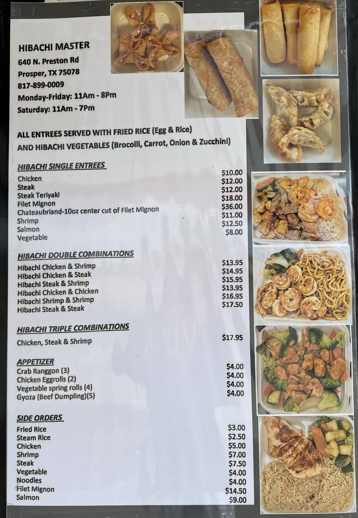 Menu at Hibachi Master restaurant, Prosper
