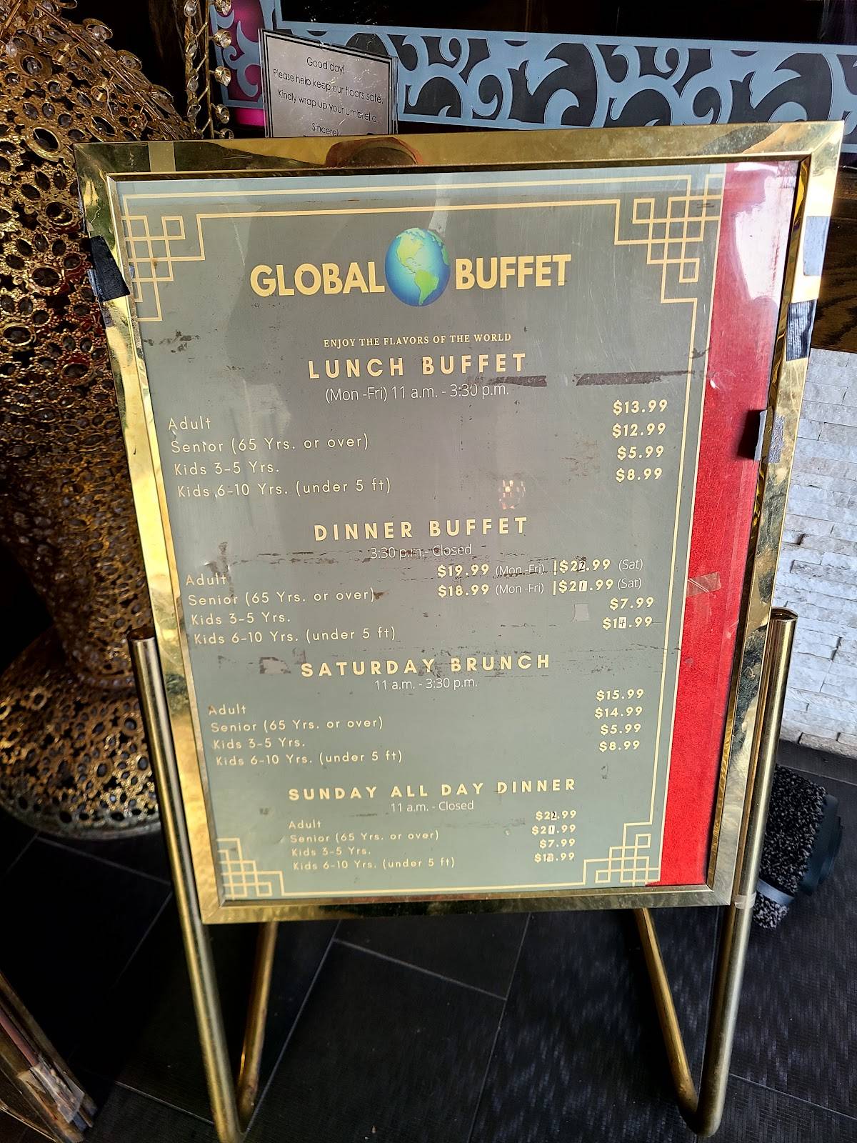Menu at Global Buffet restaurant, Levittown