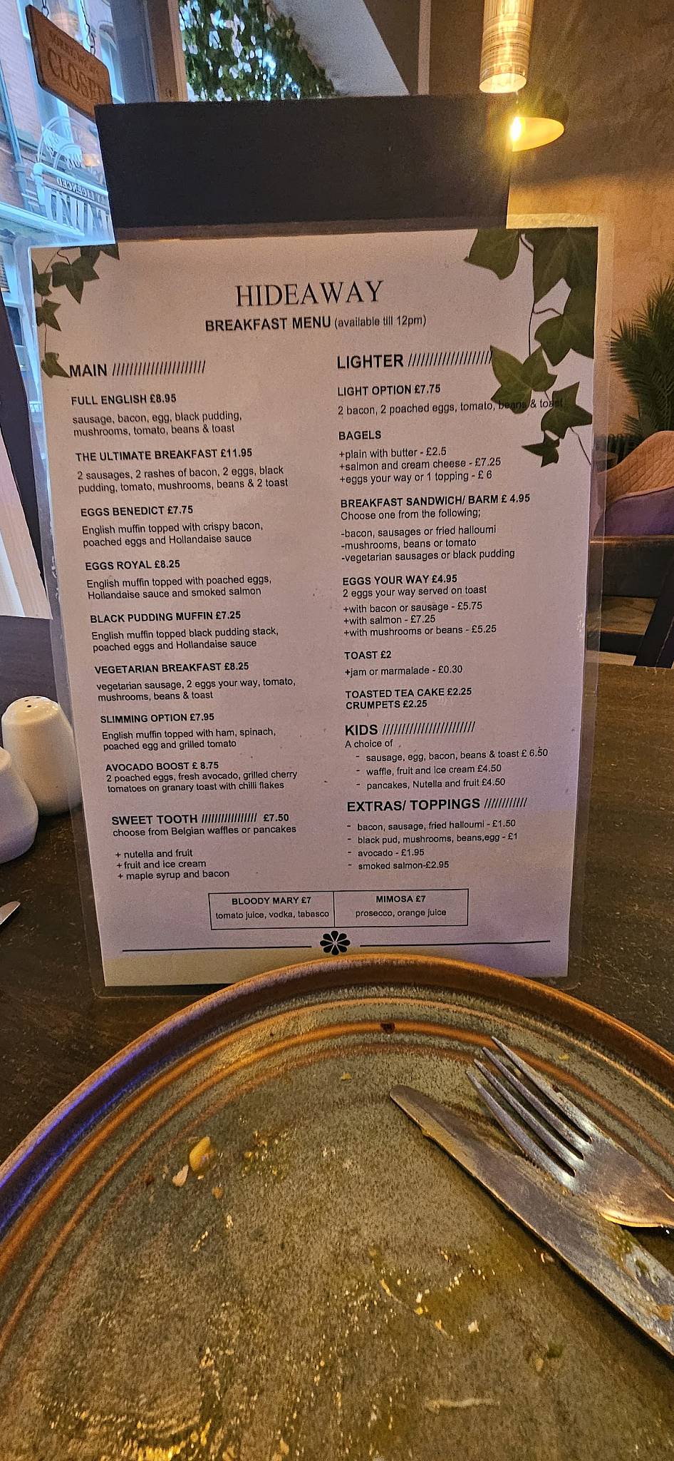Menu at Hideaway Cafe Bistro & Bar, Southport