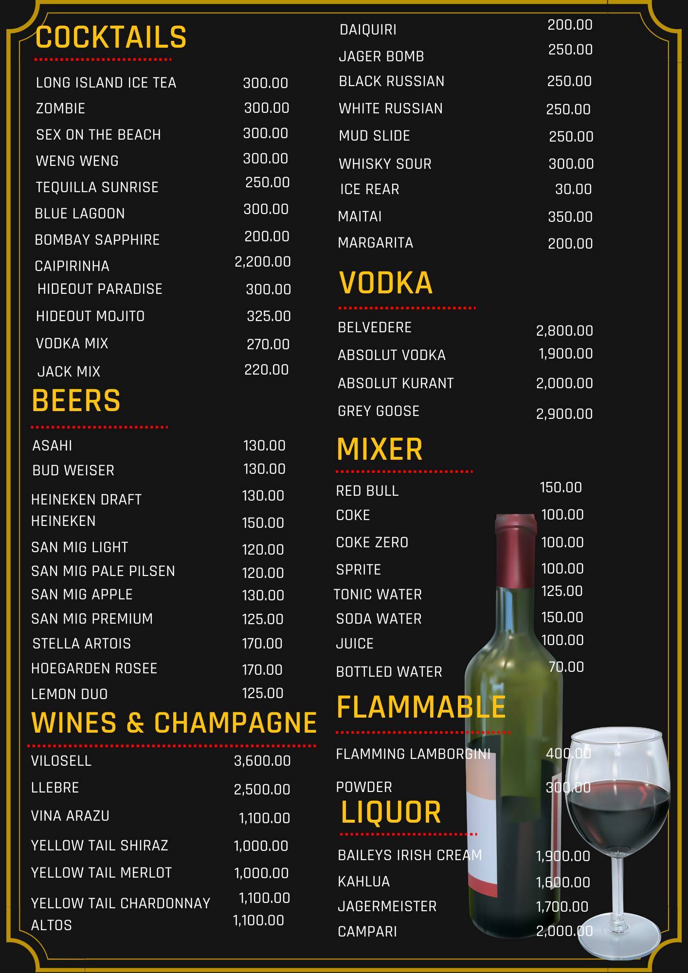 Menu at Hideout Resto & Bar, Quezon City