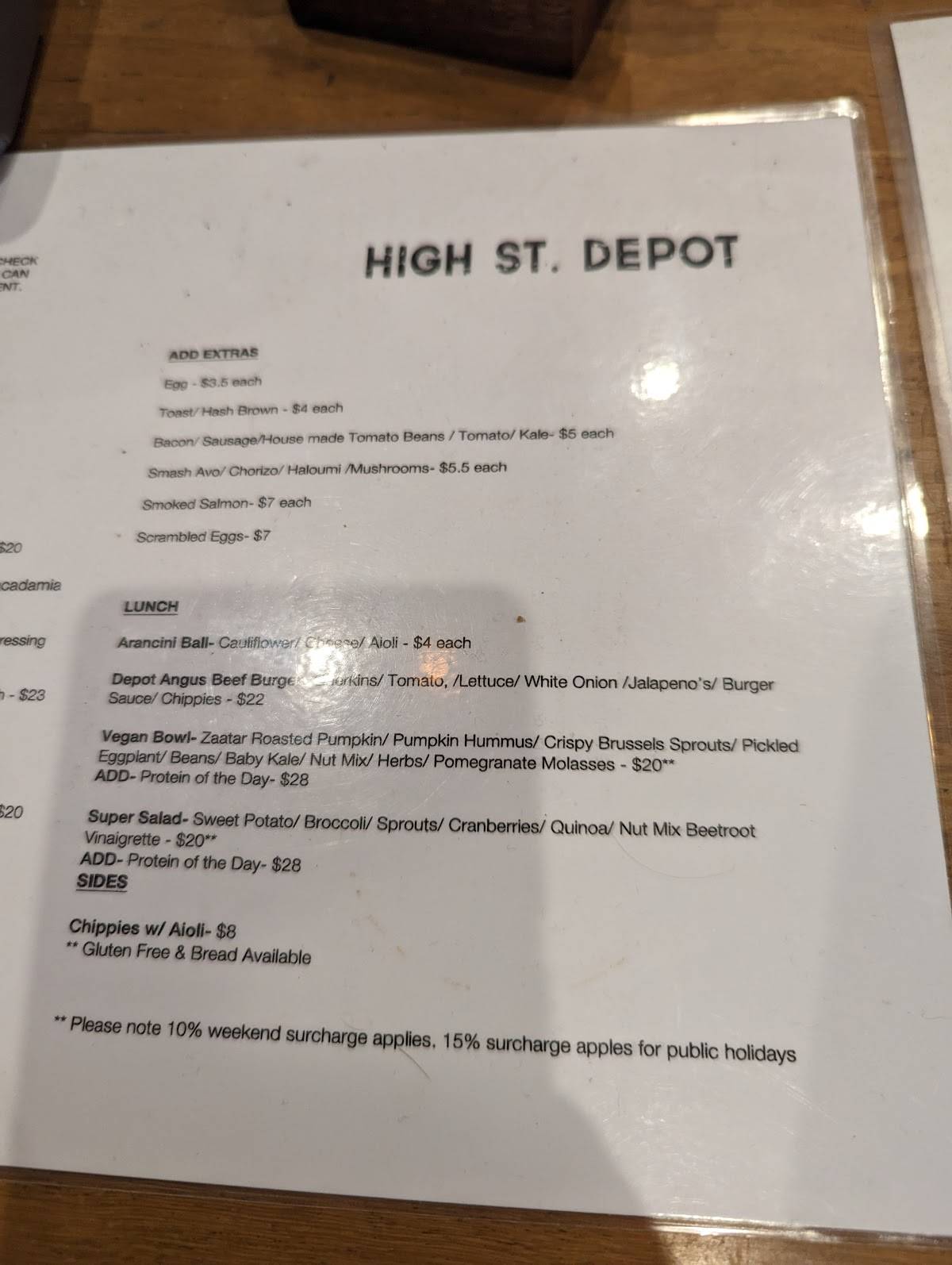 Menu at High St Depot cafe, Penrith