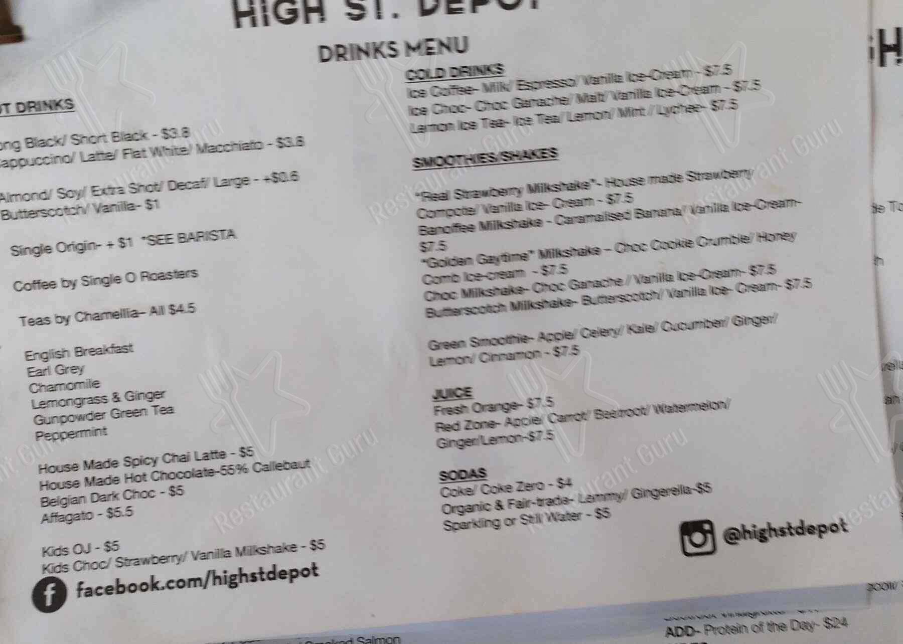 Menu at High St Depot cafe, Penrith