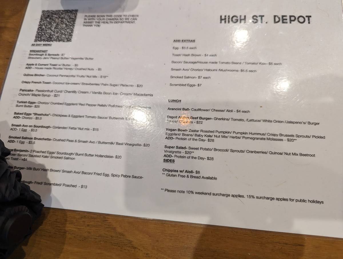 Menu at High St Depot cafe, Penrith