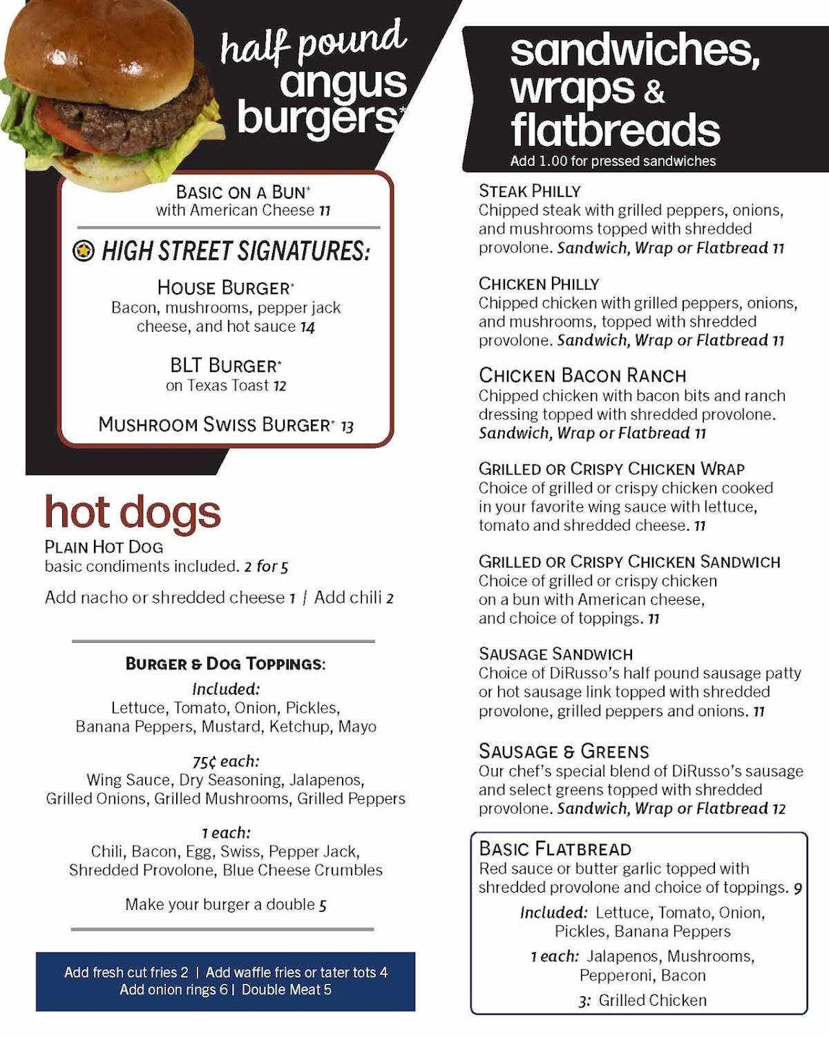 Menu at High Street Pub & Grill, Sharpsville