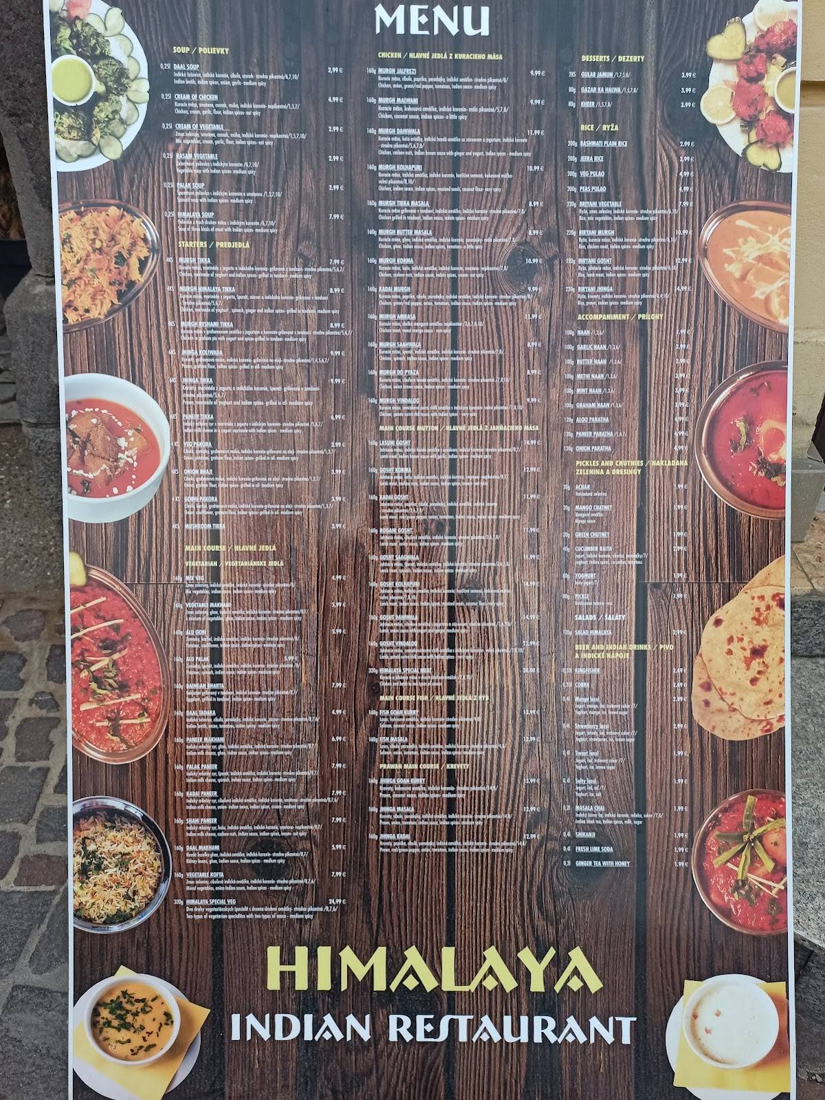 Menu at Himalaya Indian Restaurant, Košice