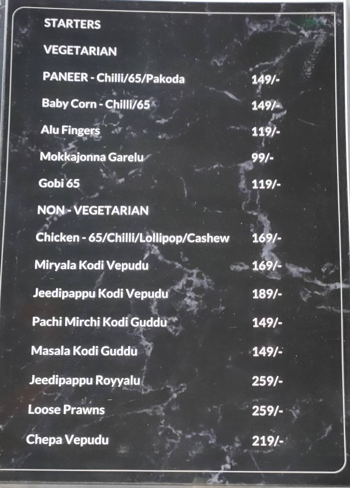 Menu at Hinduwani Military Hotel, Hyderabad