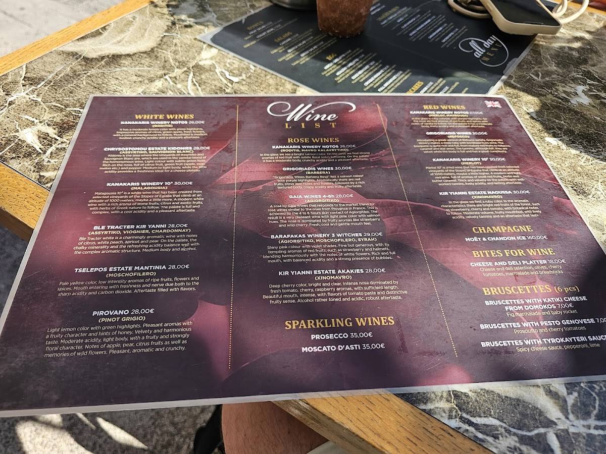 Menu at Hircus, Athens