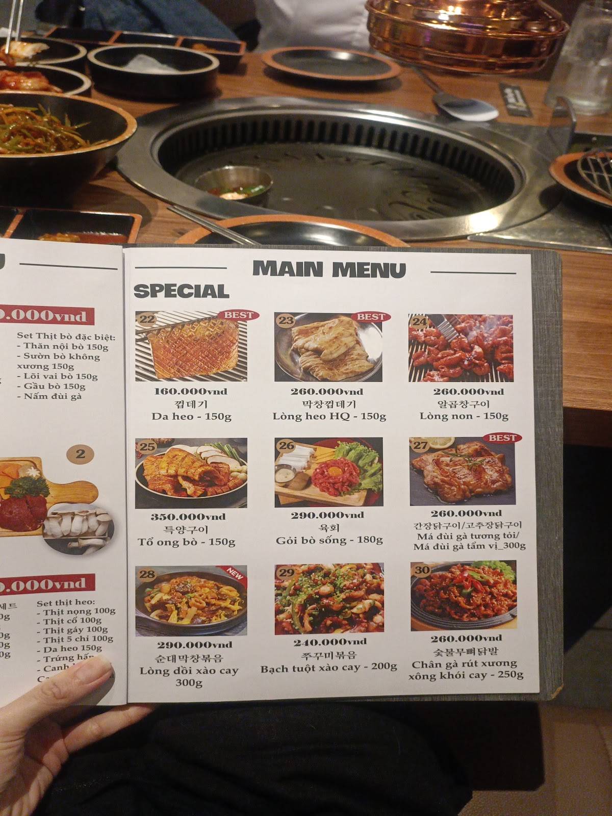 Menu at BBQ Ông Mập Thảo Điền - 뚱보집 타오디엔, Ho Chi Minh City