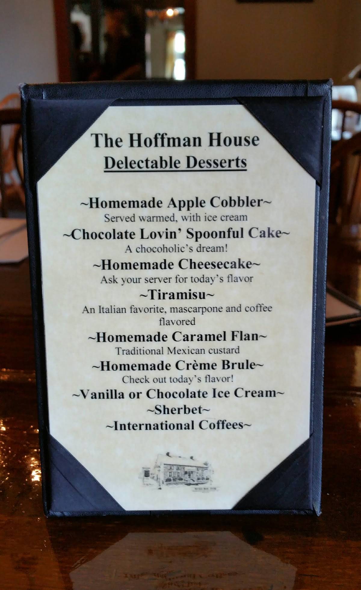 Menu at Hoffman House restaurant, Kingston