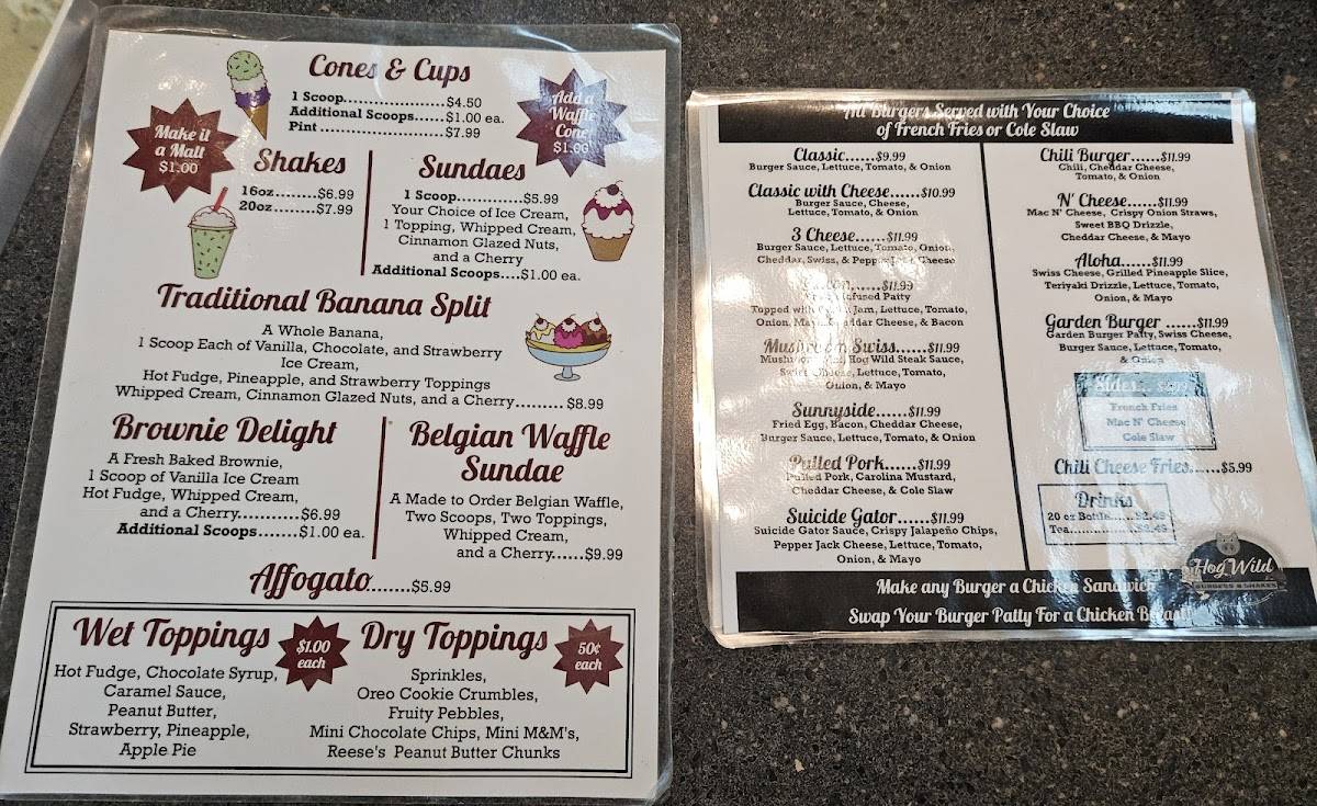 Menu at Hog Wild Burgers Shakes restaurant, Interlachen
