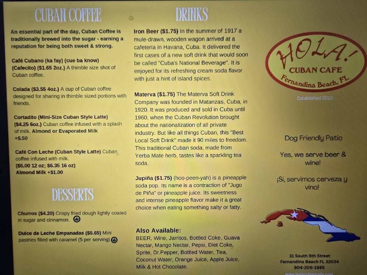 Menu at Hola Cuban Cafe, Fernandina Beach
