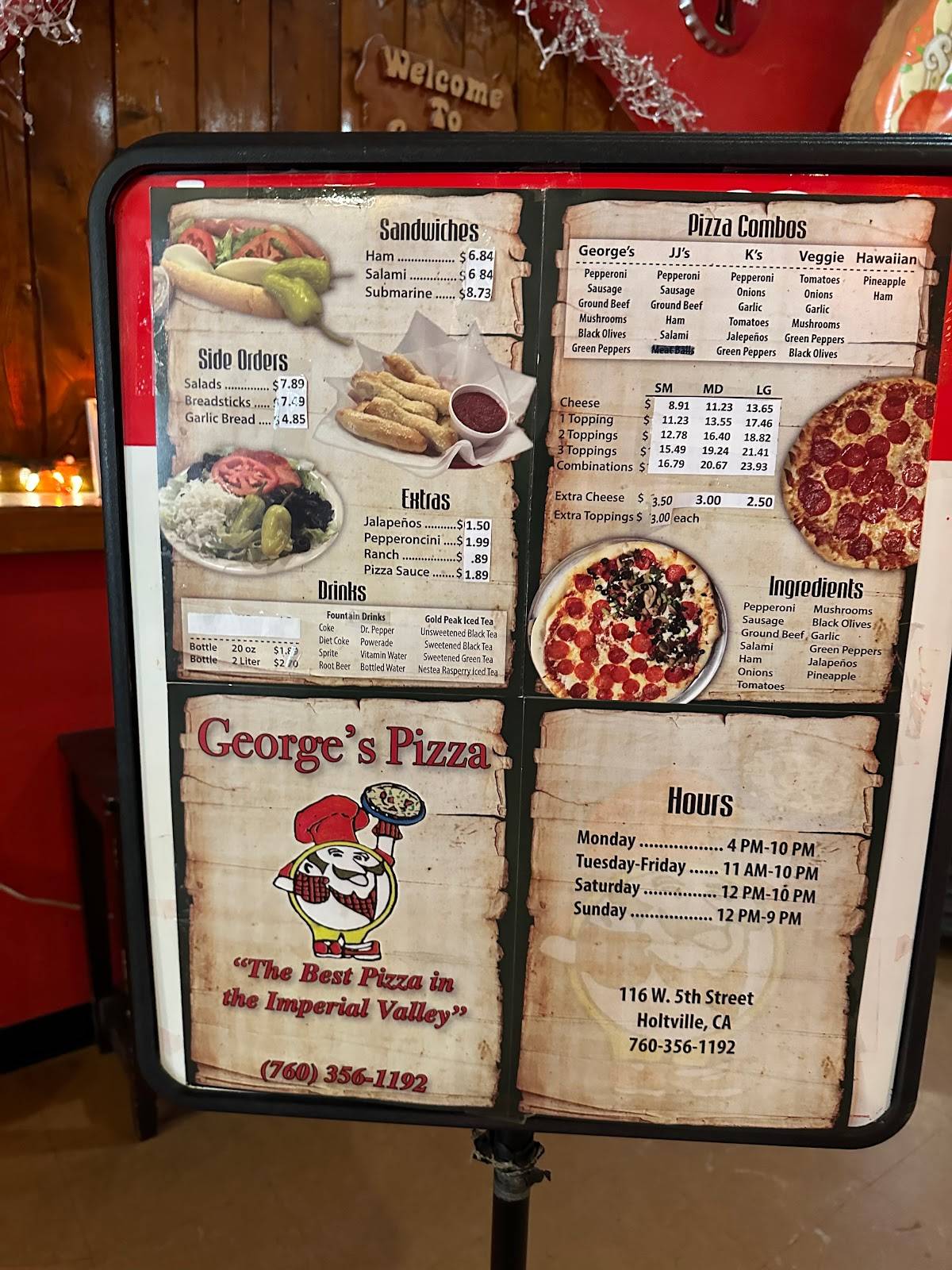 Menu at George's Pizza pizzeria, Holtville