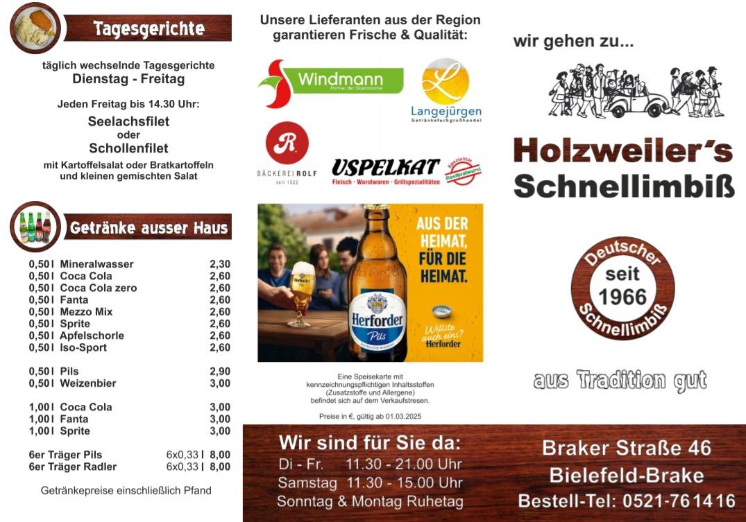 Speisekarte von Holzweilers Schnellimbiß- Spezialitäten pub & Bar ...