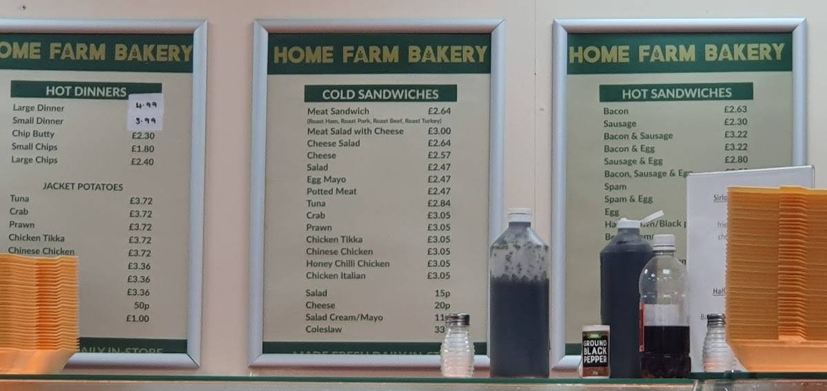 Menu at Home Farm Bakery, South Kirkby
