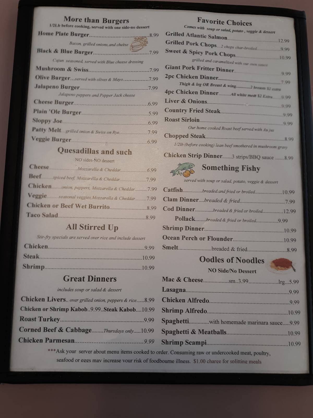 Menu at Home Plate Restaurant, Niles