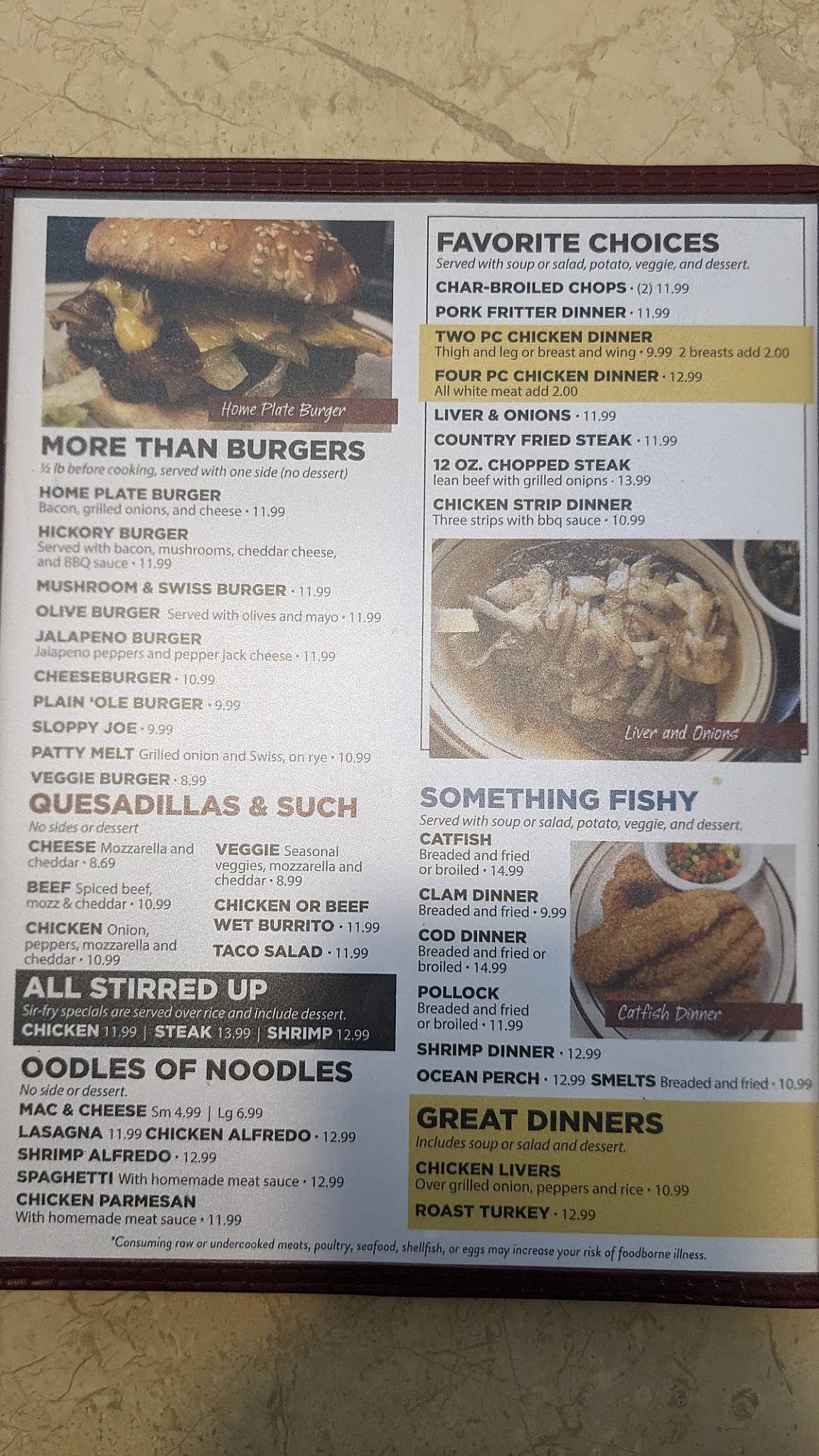 Menu at Home Plate Restaurant, Niles