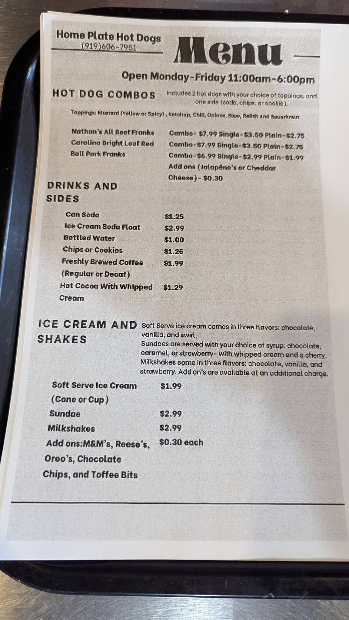 Menu at Home Plate Restaurant, Butner