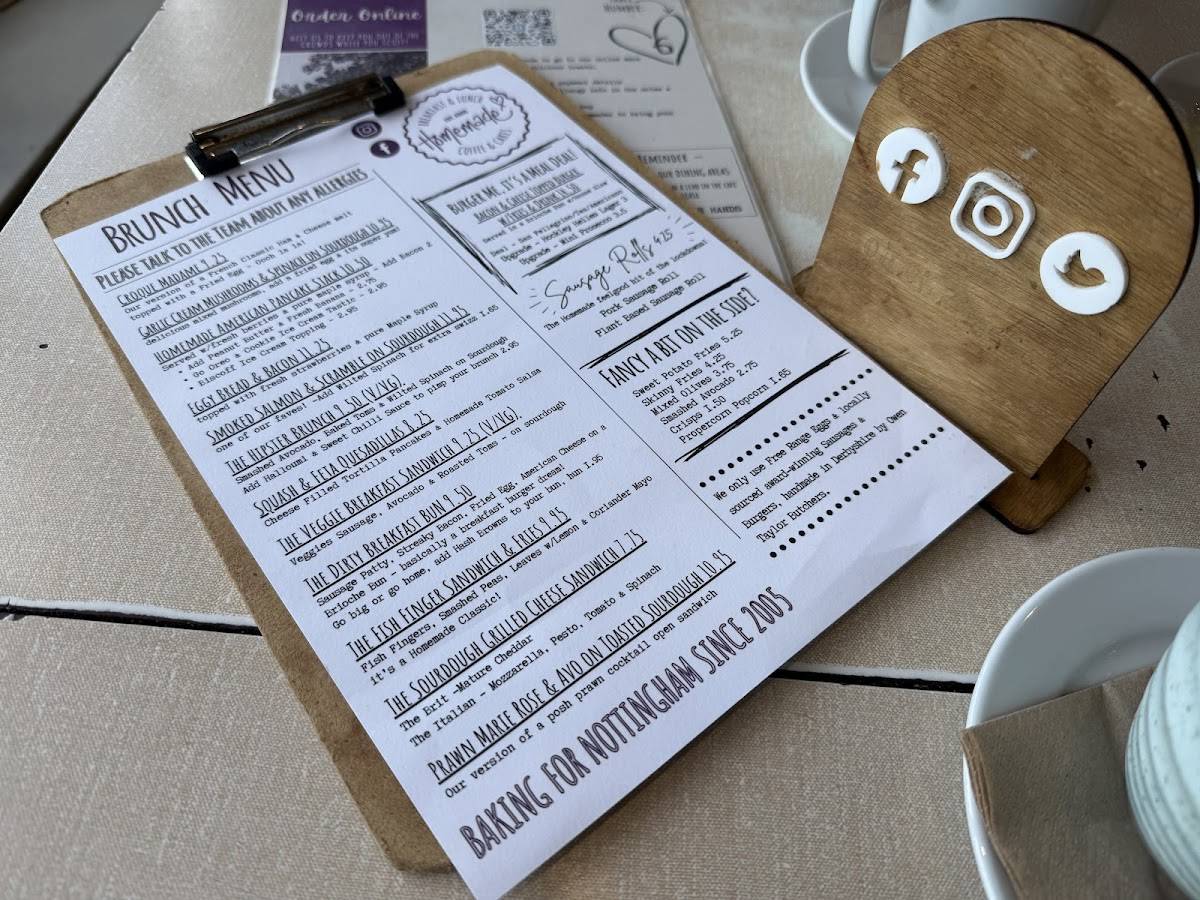 Menu at Homemade Cafe (at The Pavilion), Nottingham
