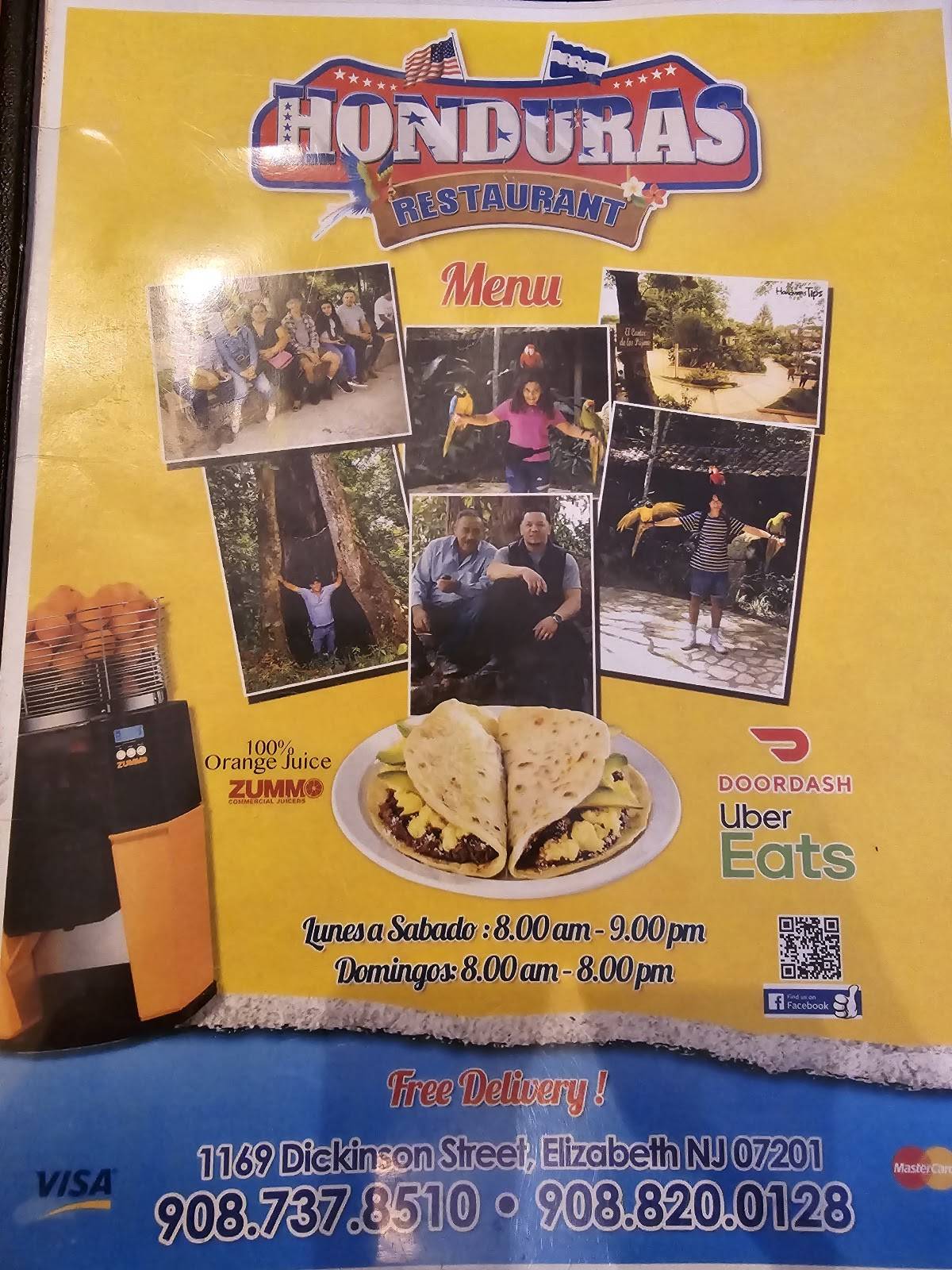 Menu at Honduras Restaurant, Elizabeth
