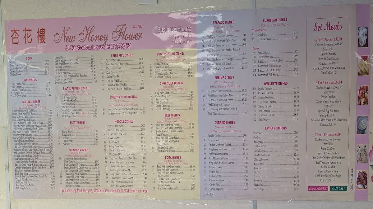 Menu at Honey Flower fast food, Auchterarder
