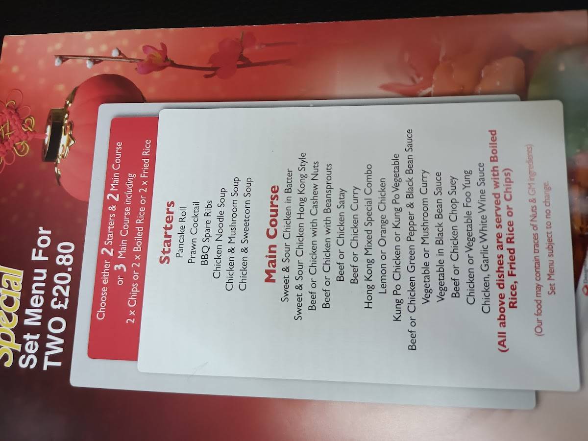 Menu at Hong Kong Carry Out fast food, Dunoon