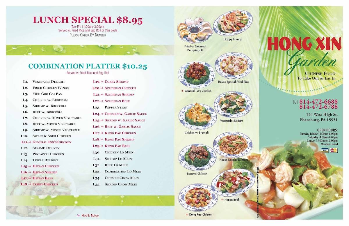 Menu at Hong Xin Garden restaurant, Ebensburg