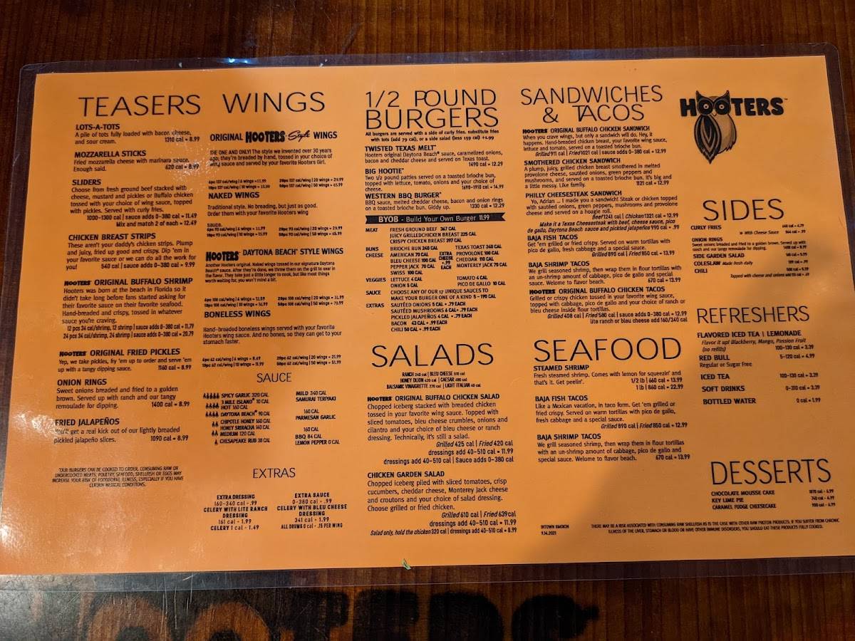 Carta del pub y bar Hooters, Mobile, Inn Rd