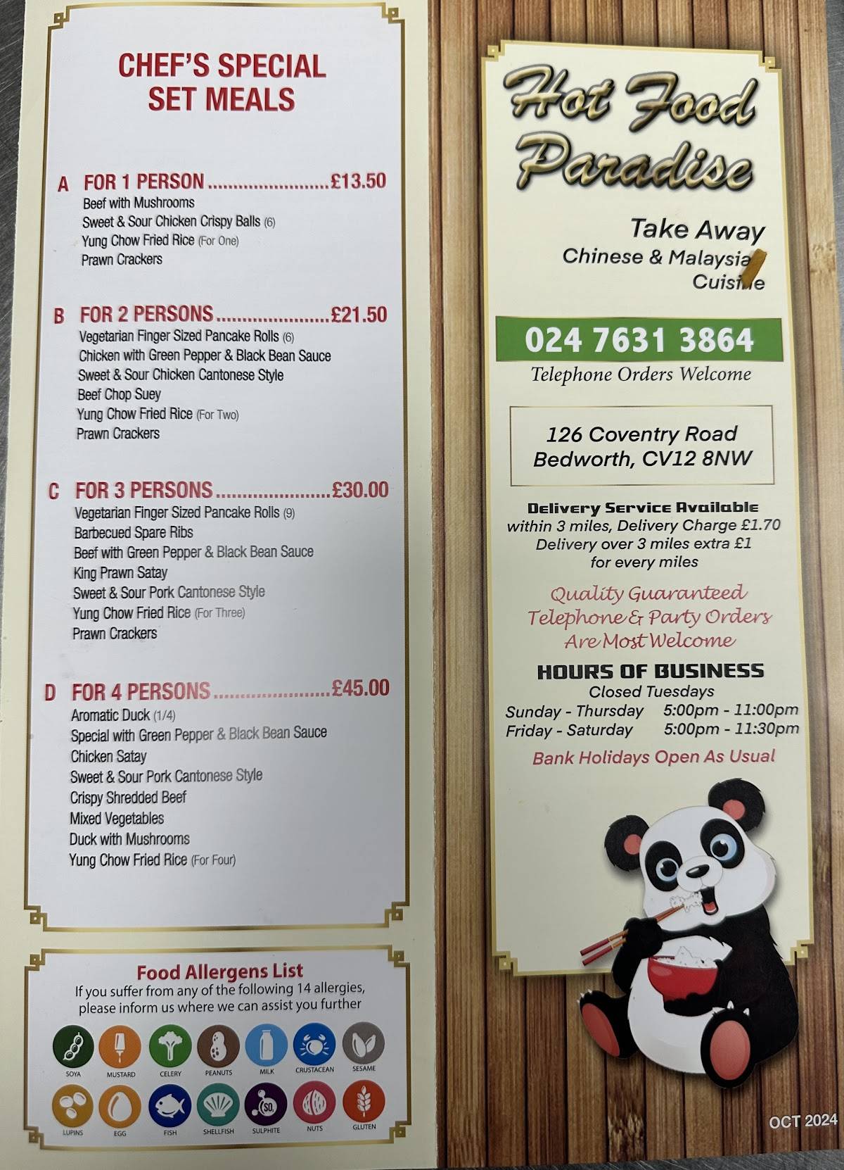 Menu at Hot Food Paradise fast food, Bedworth