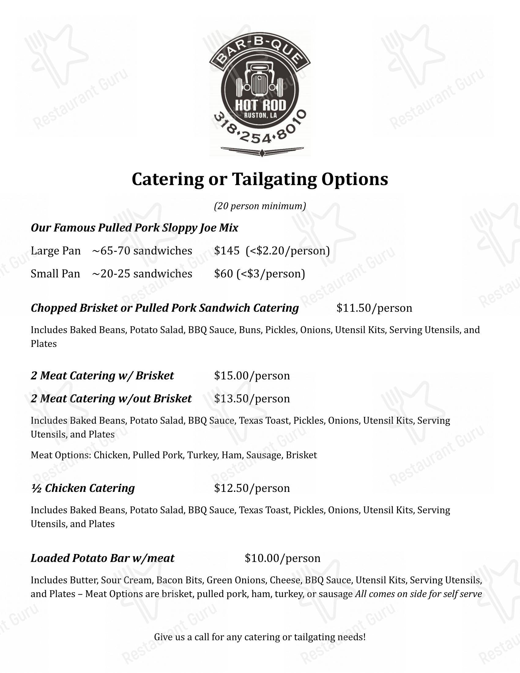 Menu at Hot Rod Bar-B-Q, Ruston