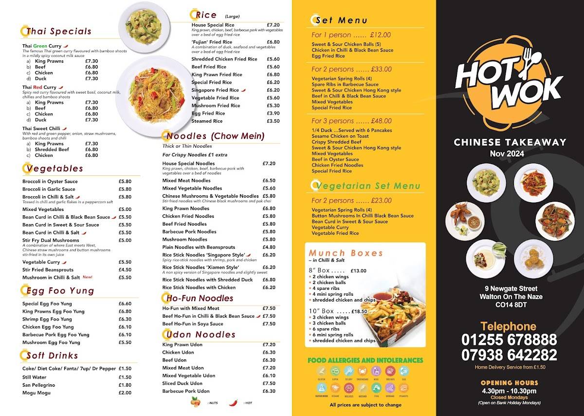 Carta de Hot Wok, Walton on the Naze