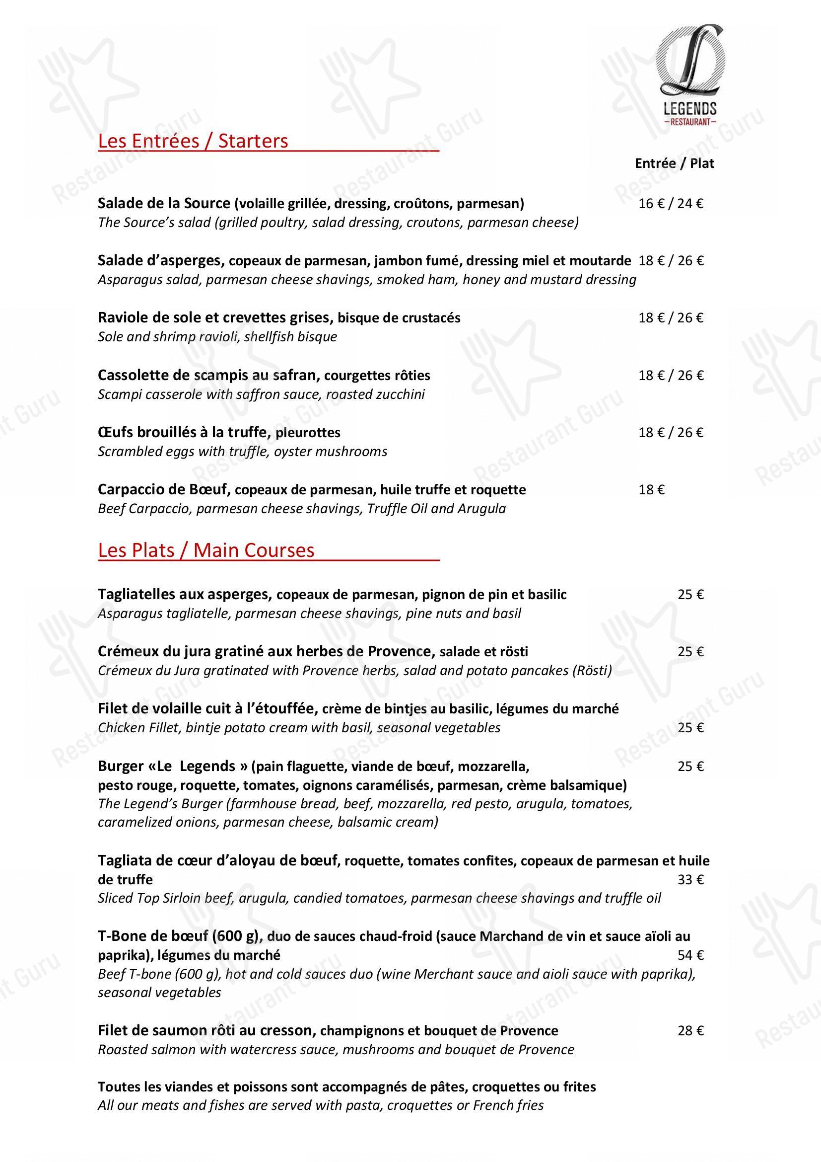 Menu au Hôtel de la Source Spa-Francorchamps, Stavelot