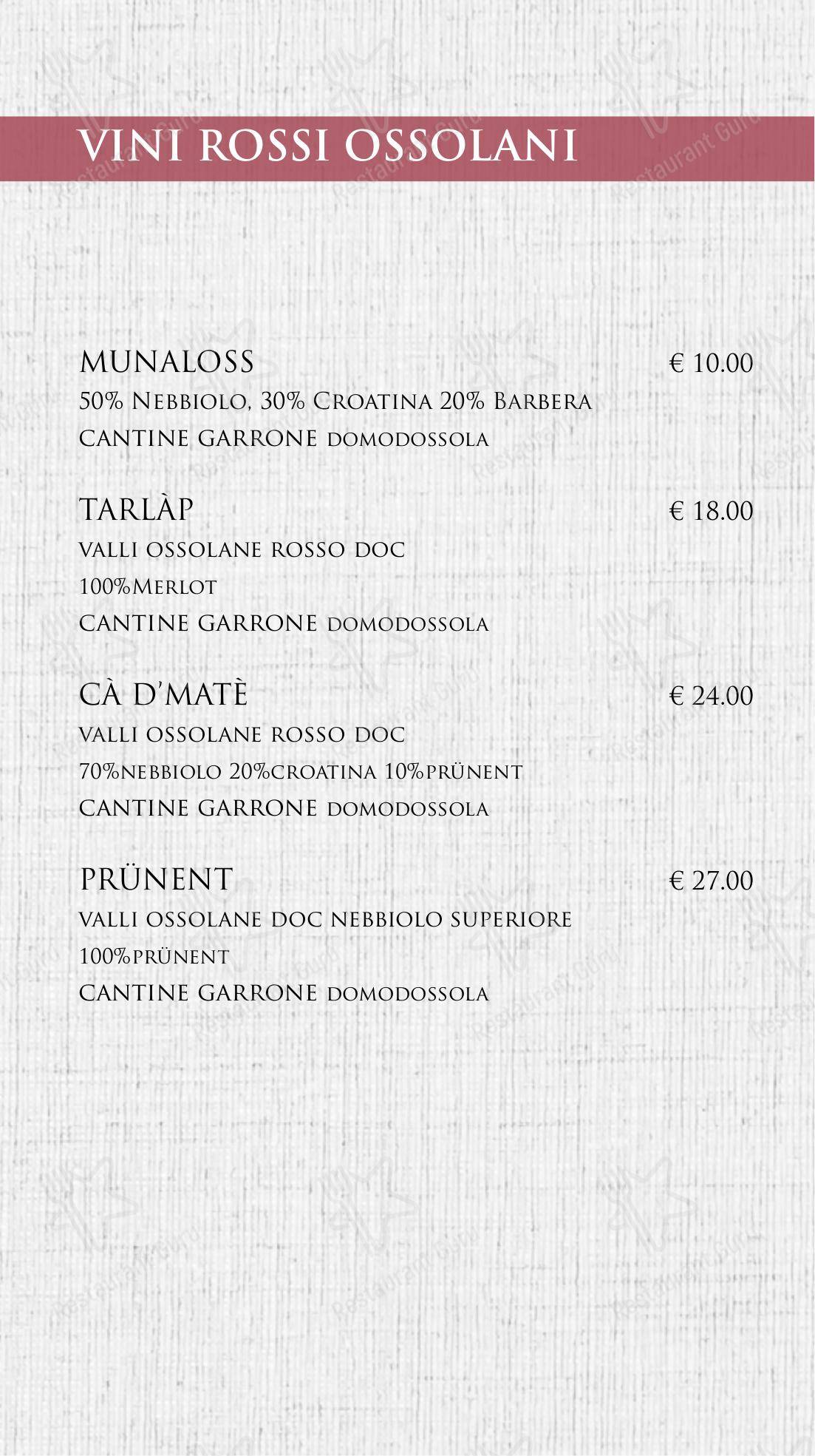 Menu da Albergo Ristorante Edelweiss - Larespa, Crodo