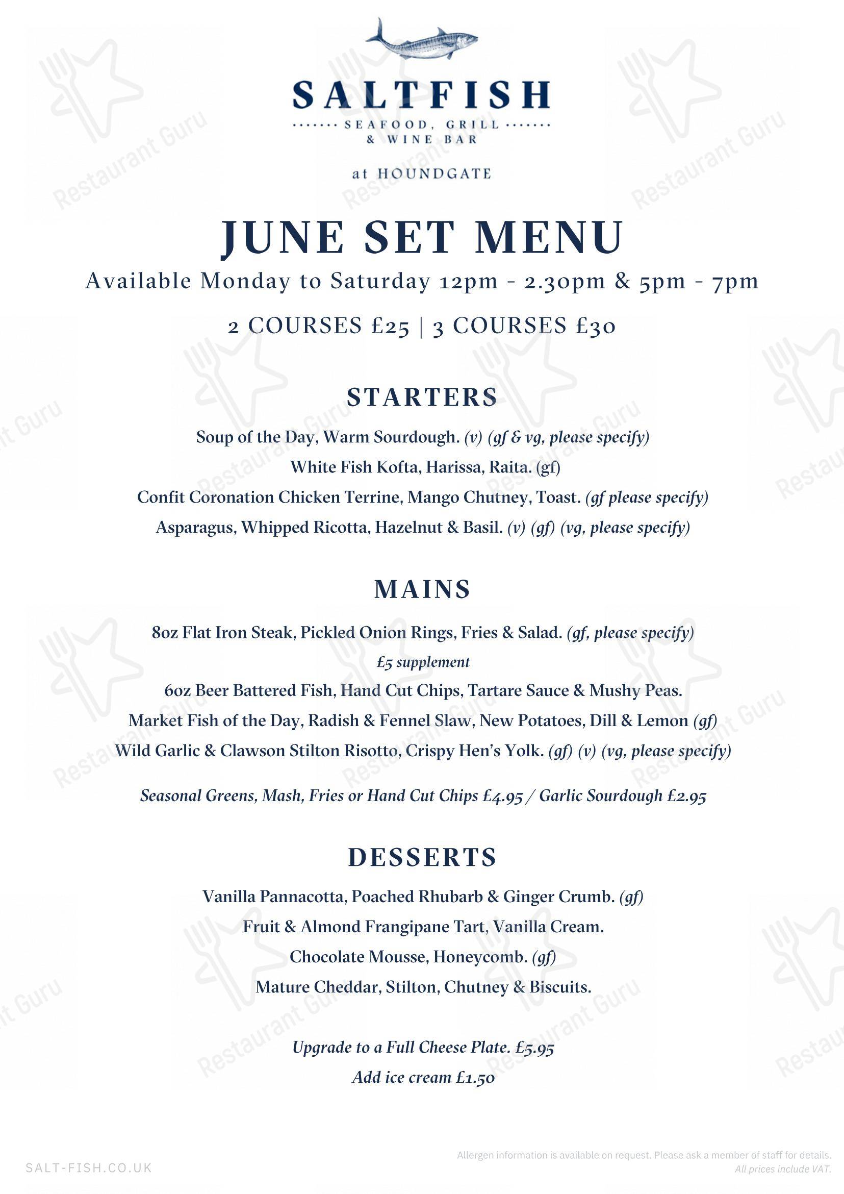 Menu at Houndgate Townhouse Hotel & Saltfish Seafood Restaurant, Darlington